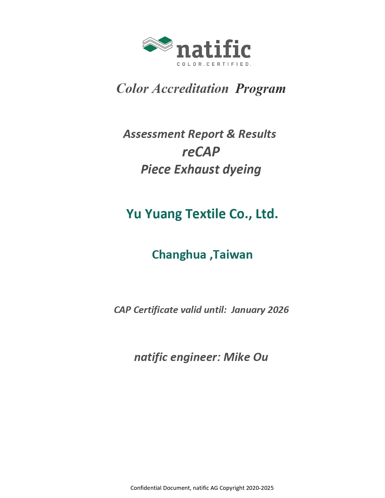 Color Management - Certificate & Glory - Yu Yuang Textile Co., Ltd.