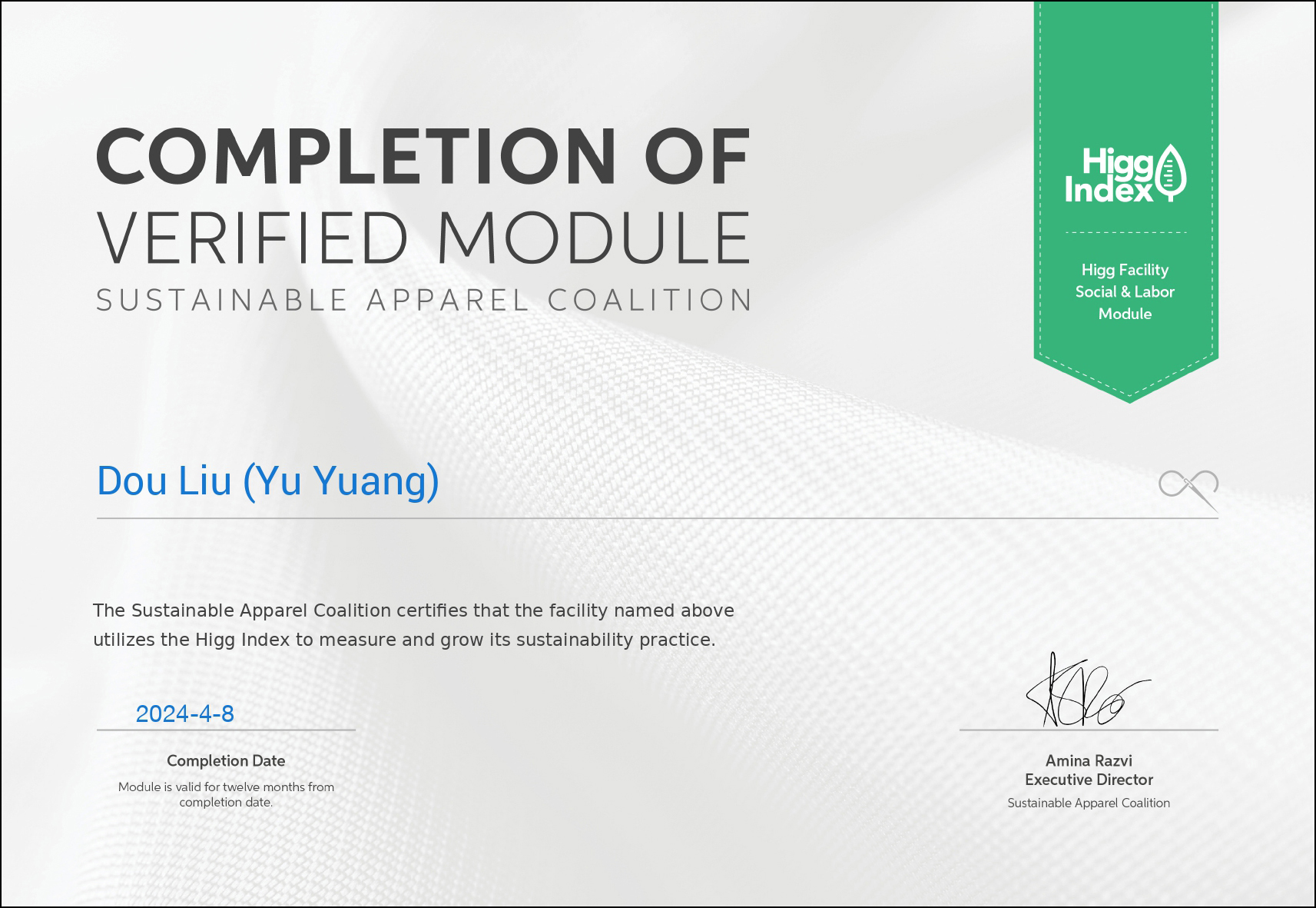 Wordly Higg Index, Higg FEM Performance/ Higg FSLM Performance/SAC ...